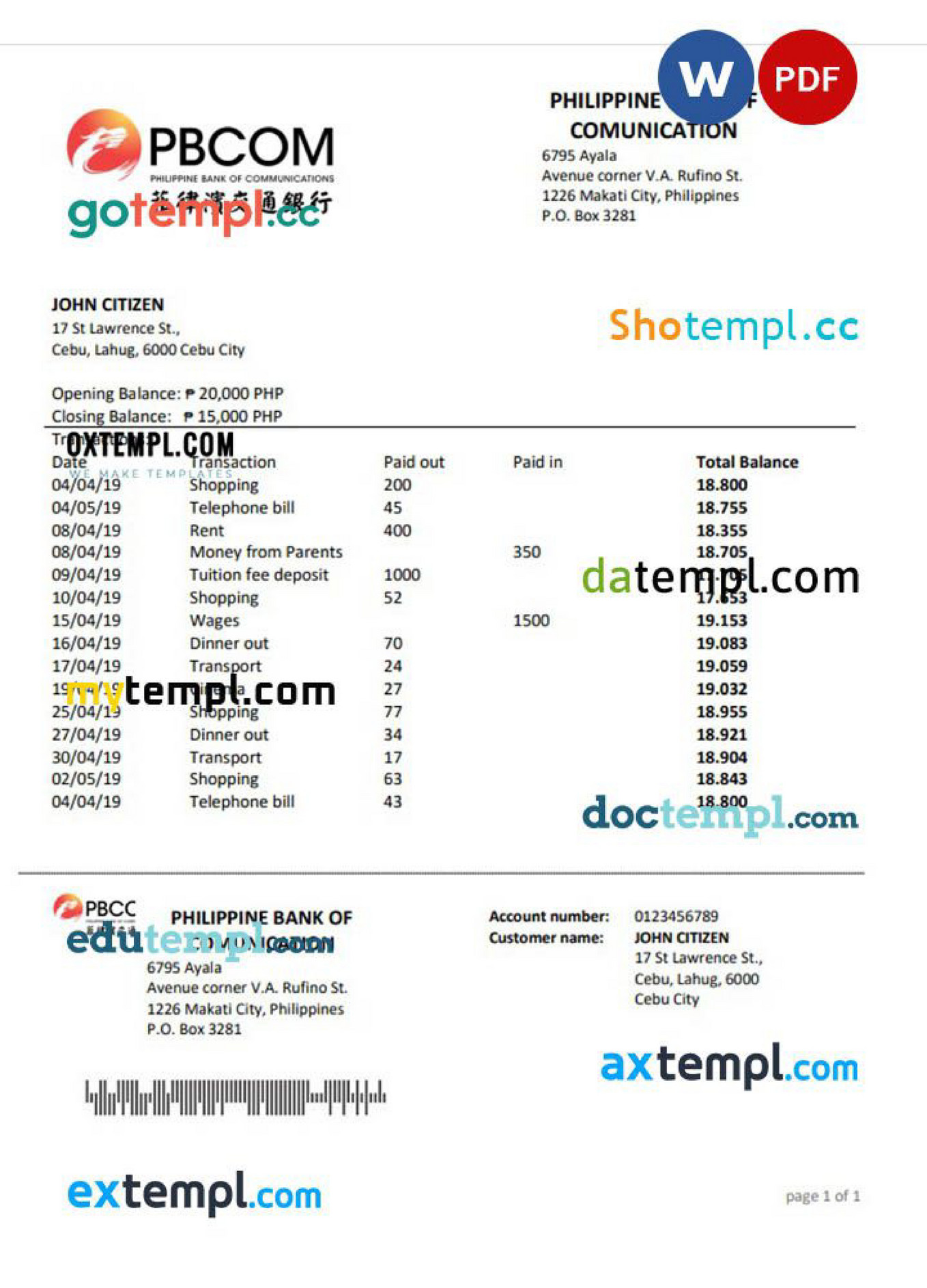 Doctempl - Philippines Bank of Communications proof of address bank ... Doctempl - Philippines Bank of Communications proof of address bank ...