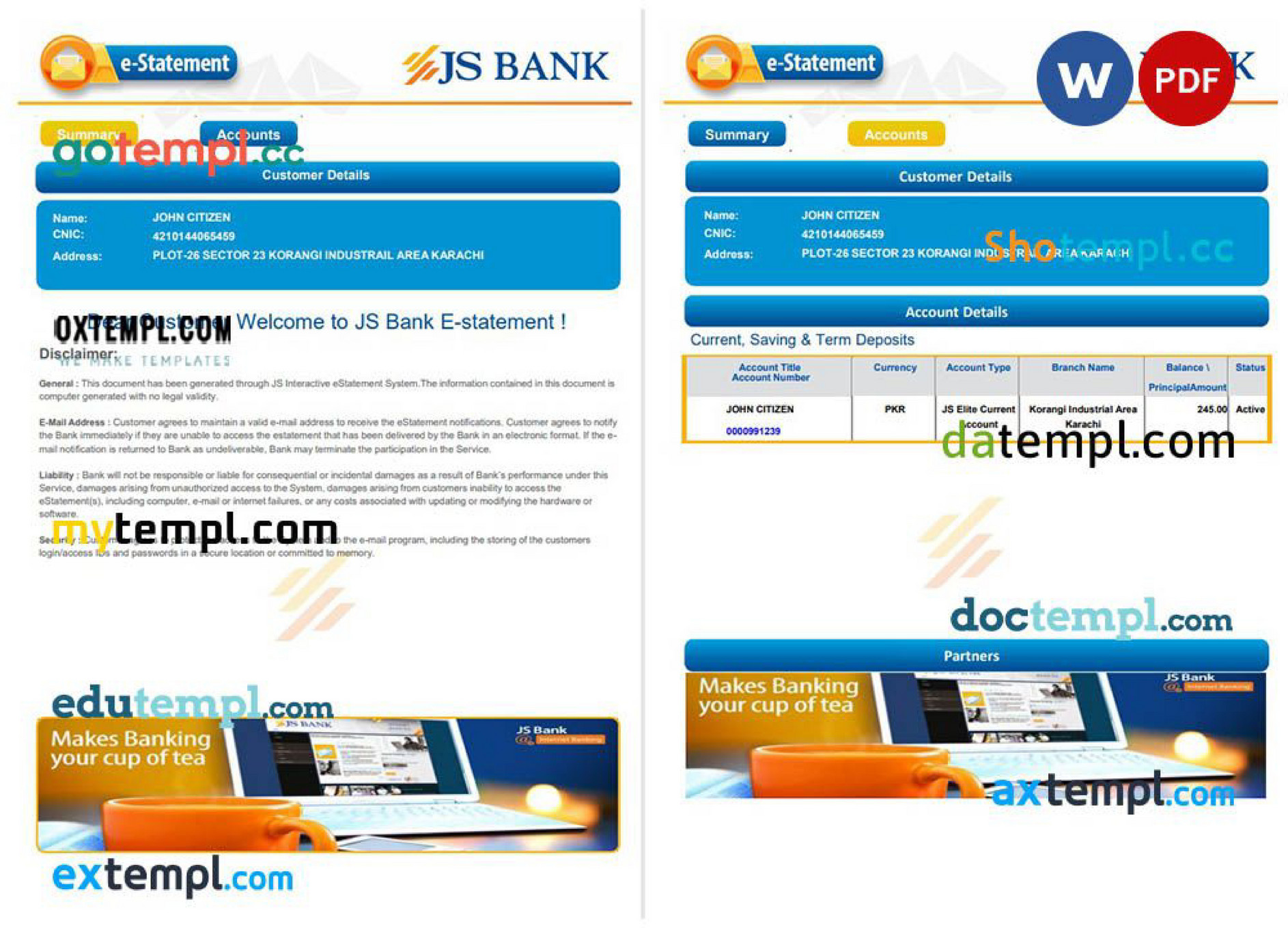 Doctempl - Pakistan JS bank e-statement, Word and PDF template, 3 pages ...