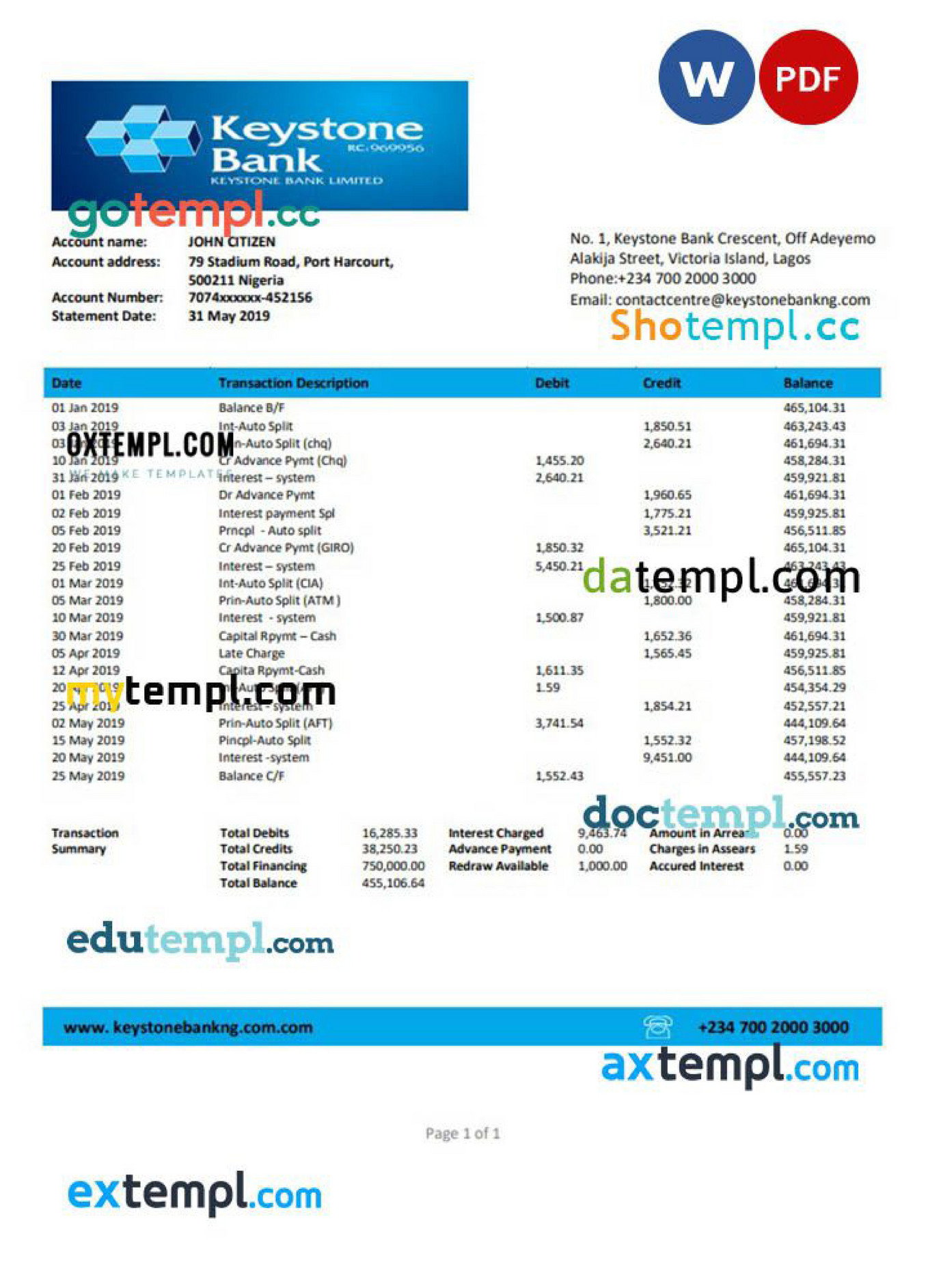 Doctempl - Nigeria Keystone proof of address bank statement template in ...