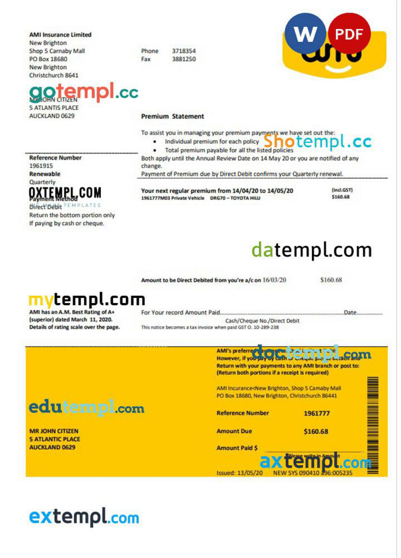 Doctempl - New Zealand Ami Insurance Limited bank statement template ...