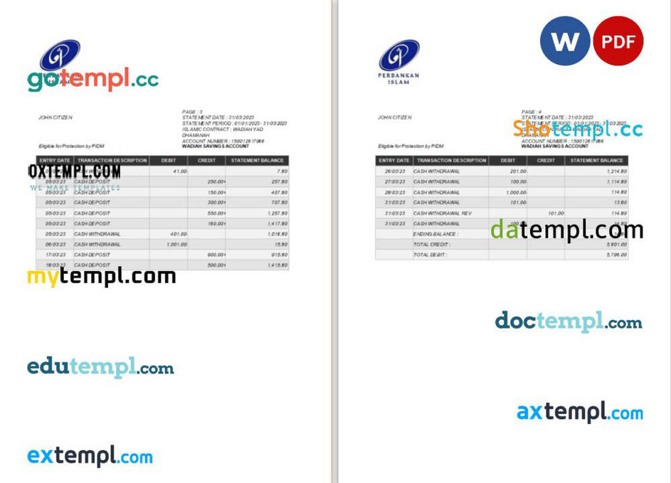 Doctempl - Malaysia Perbankan Islam bank statement Word and PDF tmplate ...