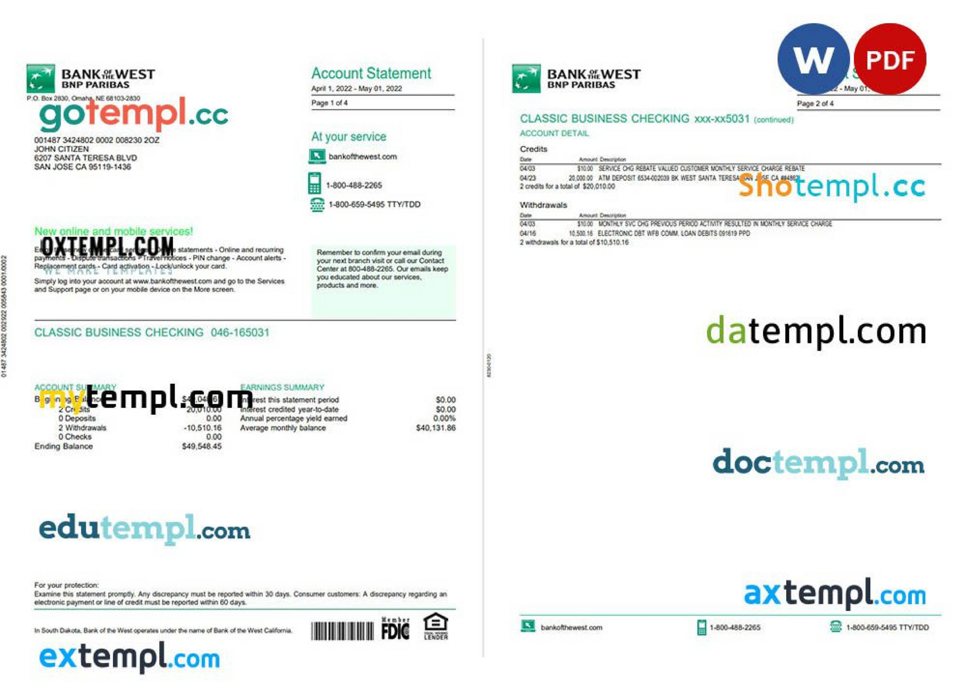 Doctempl - France BNP bank statement template in Word and PDF format 4 ...