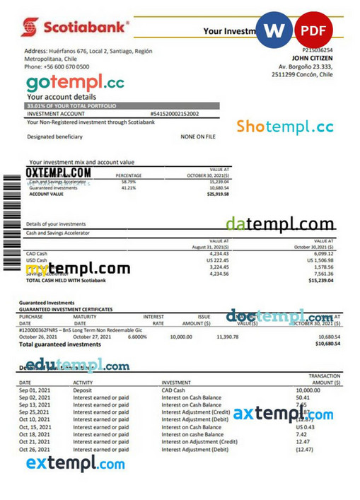 Doctempl - Chile Scotiabank bank statement template in Word and PDF - Page 1