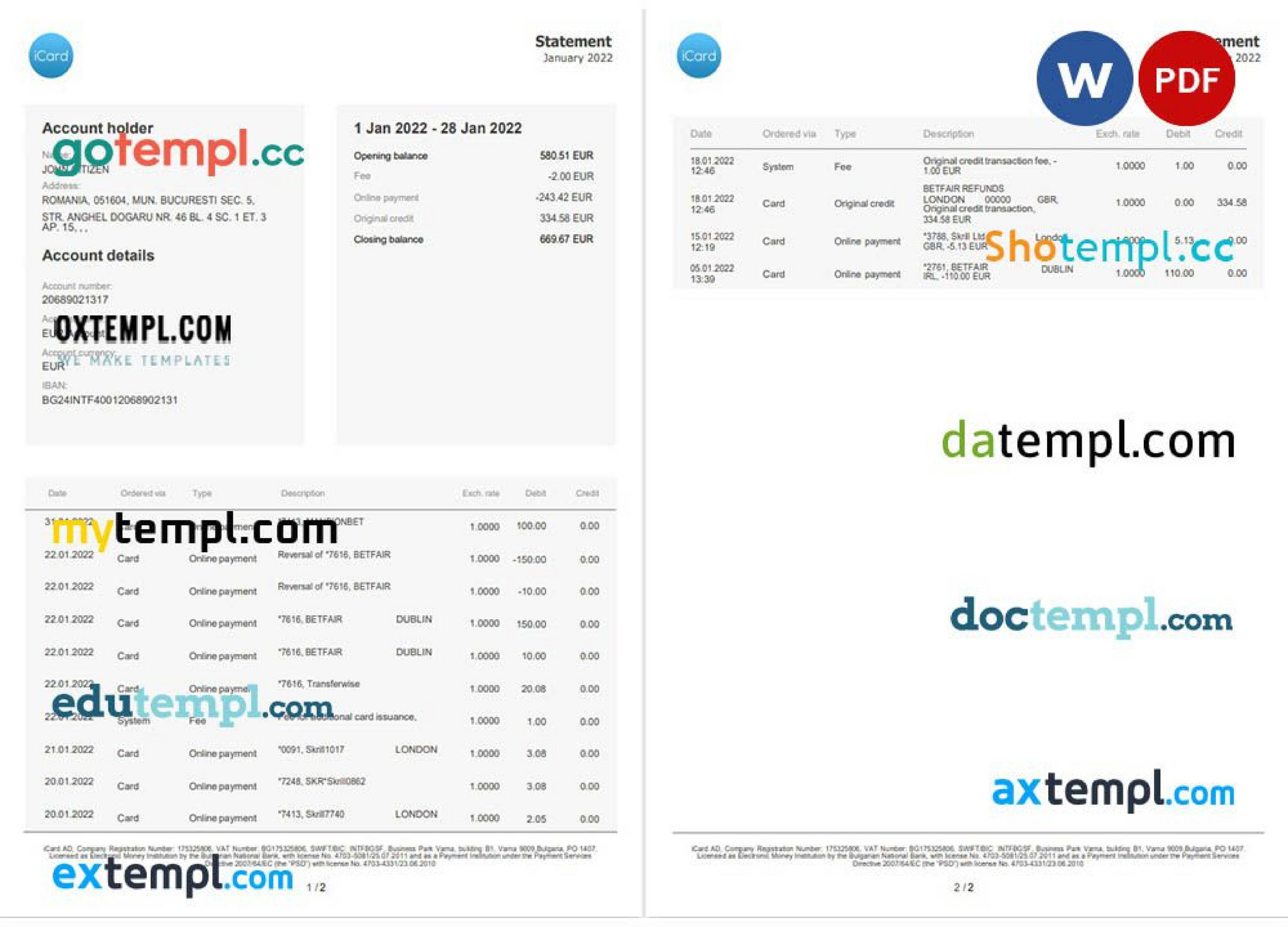 Doctempl Bulgaria Icard Statement Template In Word And Pdf Format 2