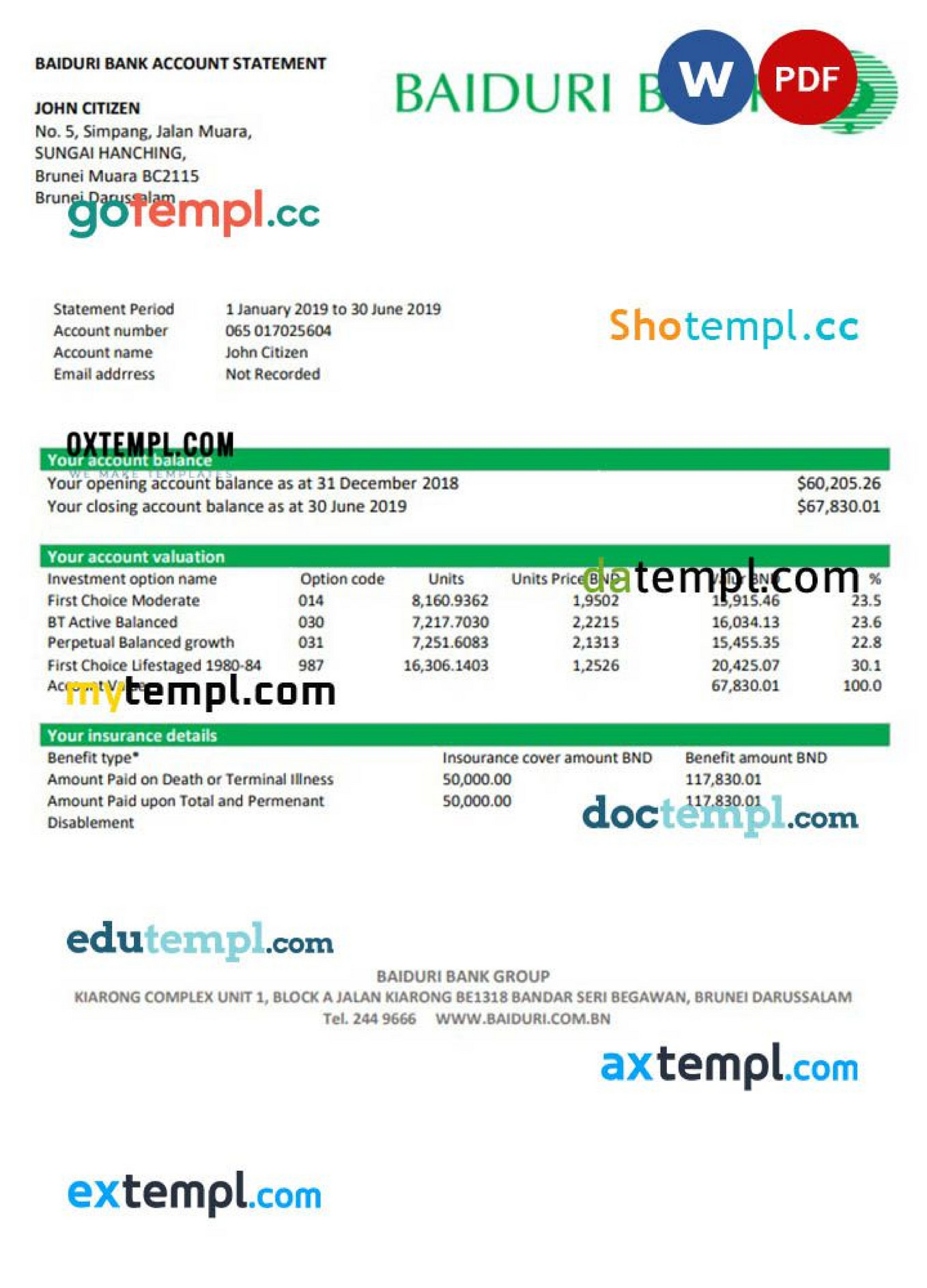 Doctempl - Brunei Baiduri bank statement template in Word and PDF ...
