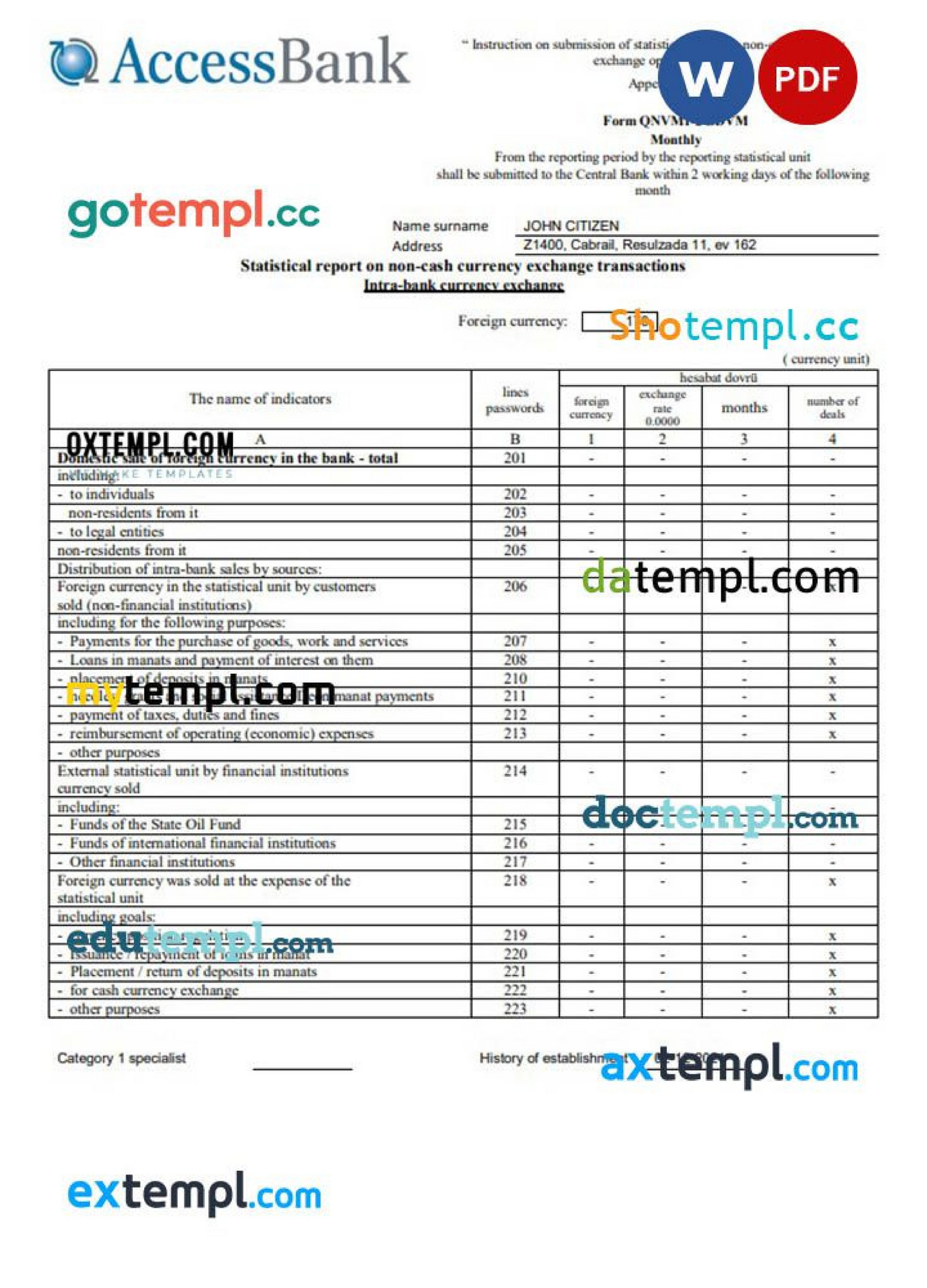 Doctempl - Azerbaijan Access bank statement template Word and PDF - Page 1