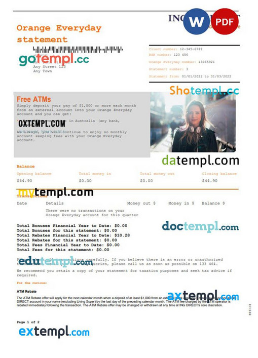 Doctempl - Australia ING Direct bank statement template in Word and PDF ...