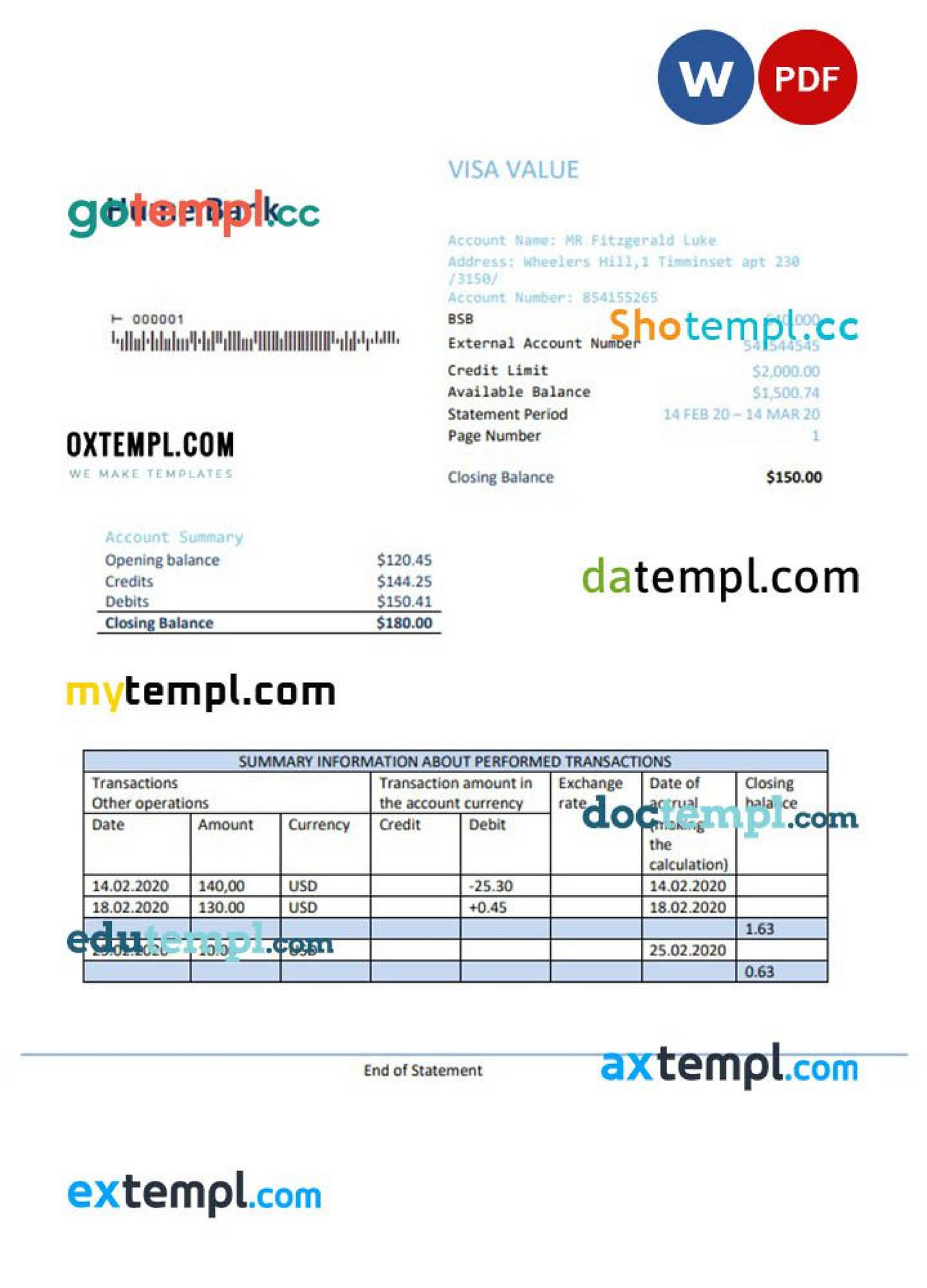 Doctempl - Australia Humebank proof of address statement template in .doc and .pdf format, fully ...