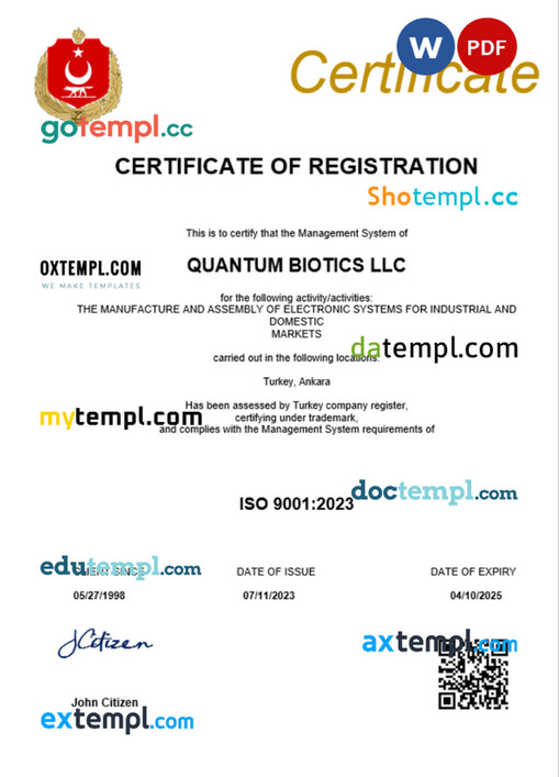 Doctempl - Turkey business registration certificate Word and PDF ...