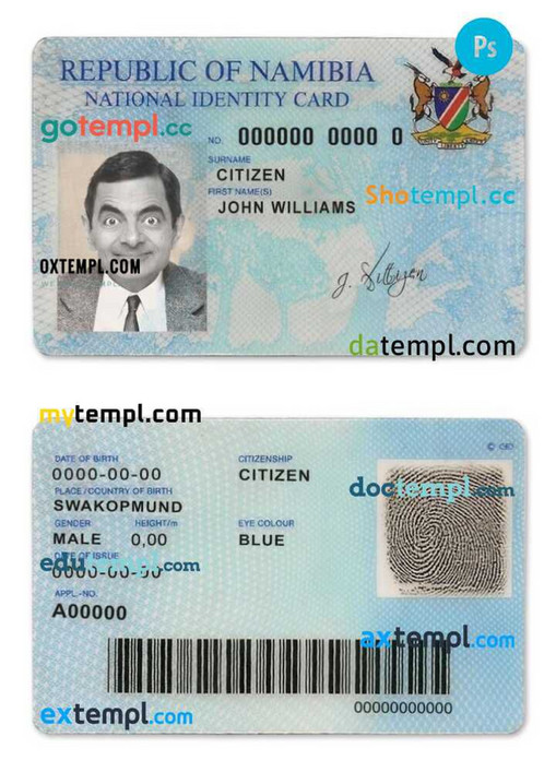 Doctempl - Namibia ID card template in PSD format - Page 1