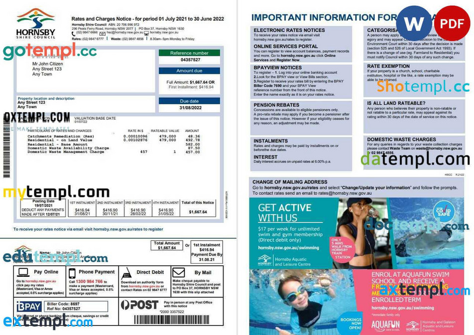 Doctempl - Australia NSW Hornsby Shire Council utility bill, Word and ...