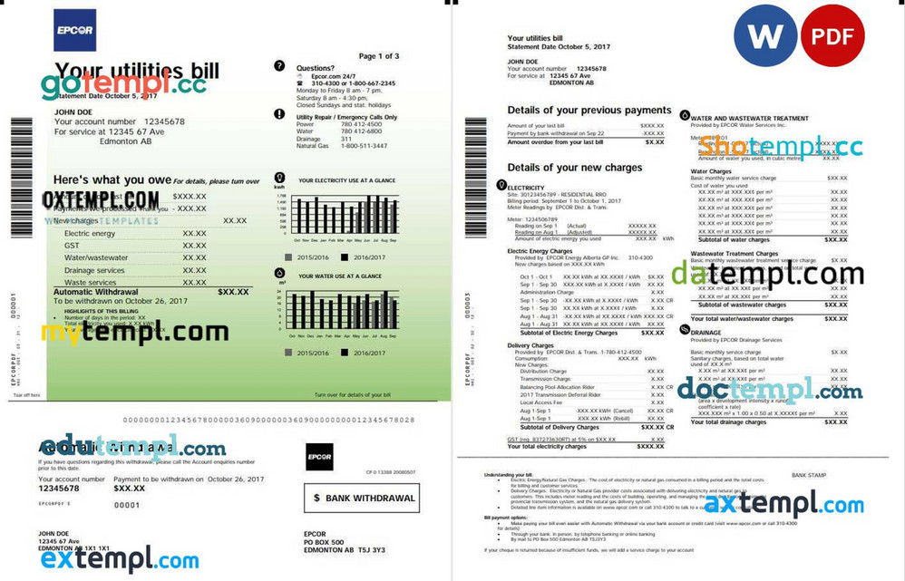 Doctempl - Canada Epcor electricity utility bill template in Word and ...