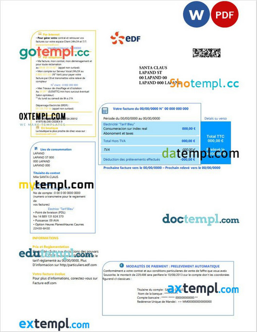 Doctempl - France electricity EDF utility bill template in Word and PDF ...