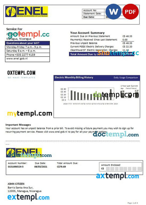 Doctempl - Nicaragua Nicaraguan Electricity Company ENEL electricity ...