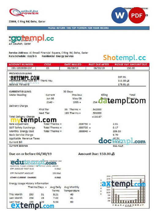 Doctempl - Qatar Power Company electricity utility bill template in ...