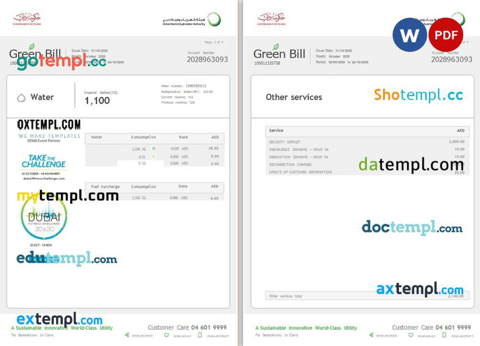 Doctempl - UAE Dubai Electricity & Water Authority utility bill ...