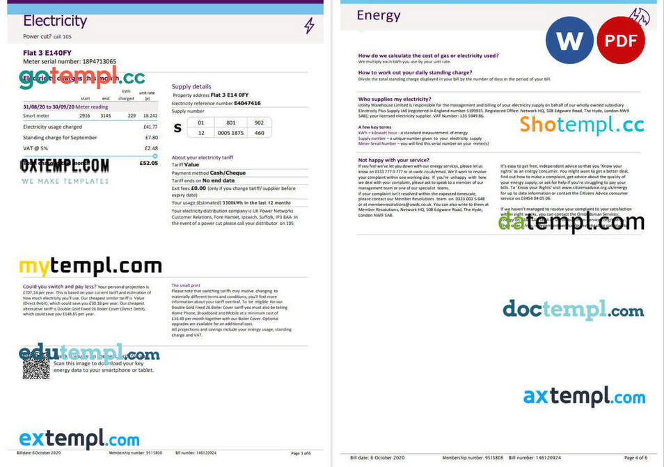 Doctempl - United Kingdom Utility Warehouse electricity utility bill ...