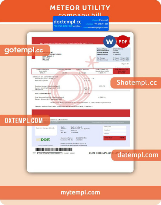 Doctempl - Meteor business utility bill, Word and PDF template - Page 1