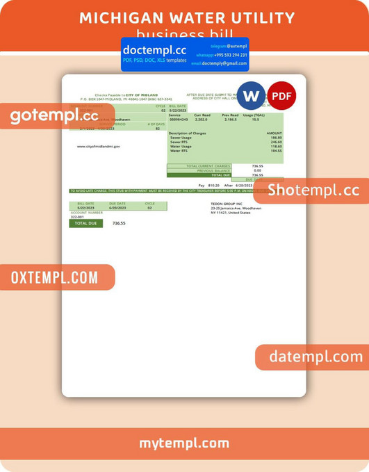Doctempl - Michigan water business utility bill, Word and PDF template ...