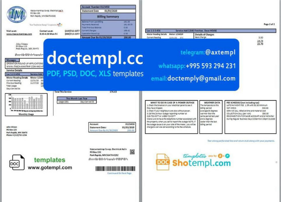 Doctempl - USA Minnesota Itasca-Mantrap electricity utility bill ...