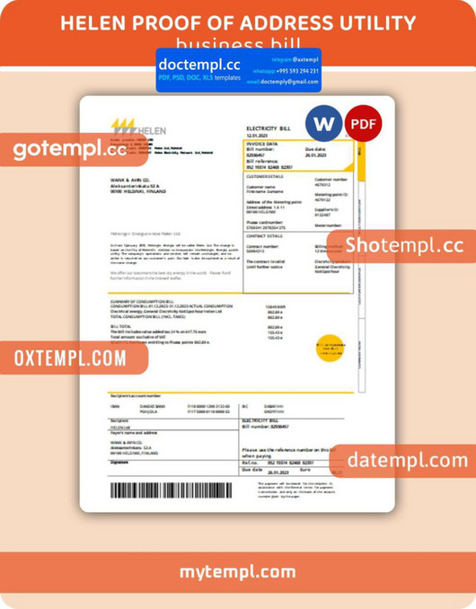 Doctempl - Helen Proof of address business utility bill, Word and PDF template - Page 1