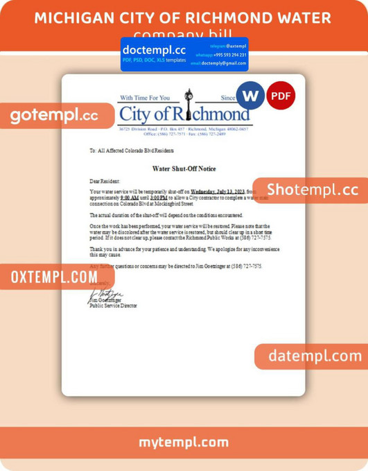 Doctempl - Michigan City of Richmond water shut off notice business ...