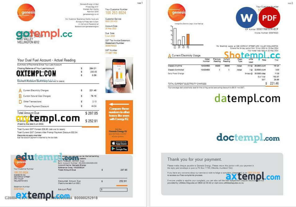 Doctempl - New Zealand Genesis Gas utility bill 3 pages - Page 1