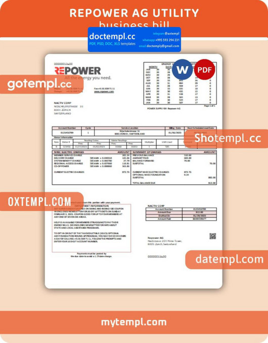 Doctempl - Repower AG business utility bill, Word and PDF template - Page 1