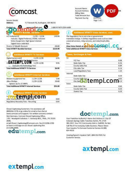 Doctempl - USA-Utah-Comcast-business-utility-bill-template-in-Word-and ...