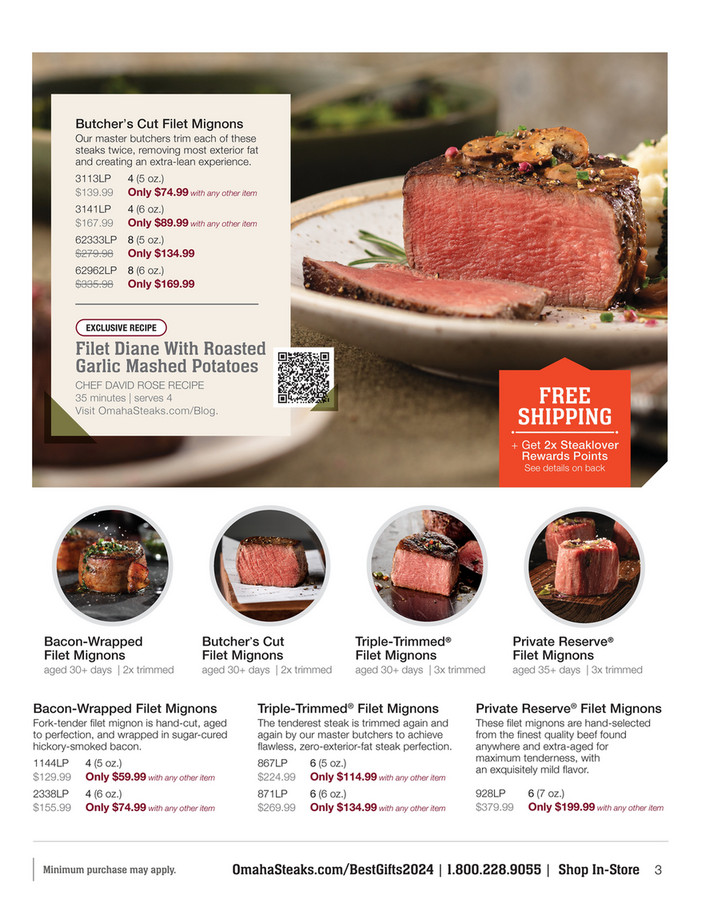 Omaha steaks menu store