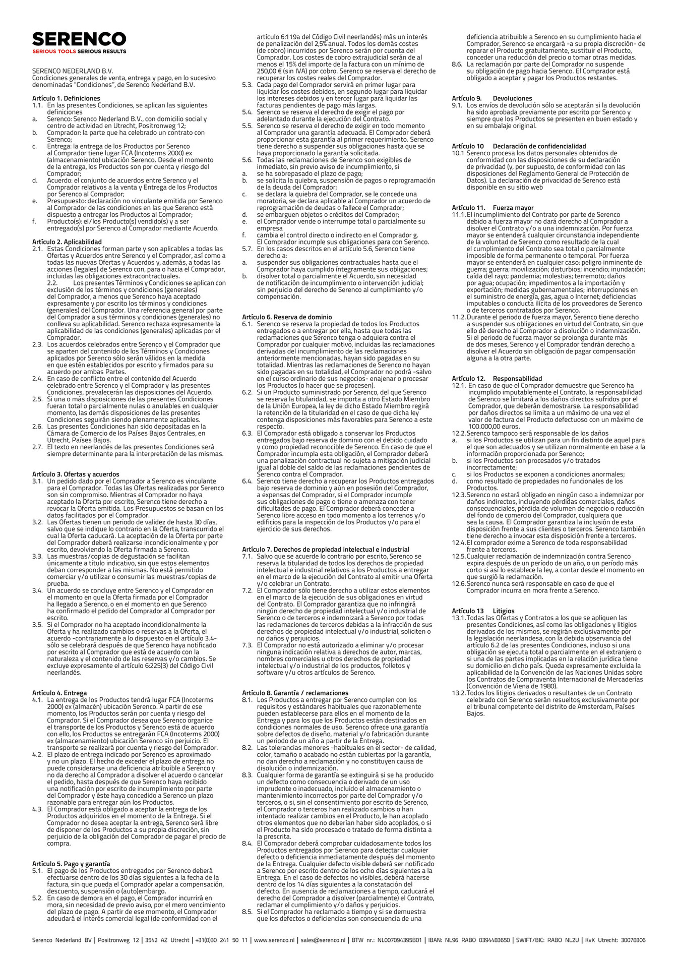 Serenco Nederland - Condiciones generales Serenco ES - Page 1
