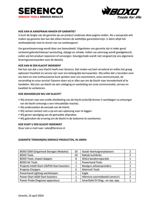 Serenco Nederland - RMA Procedure en Voorwaarden Serenco NL 2024 - Page 1