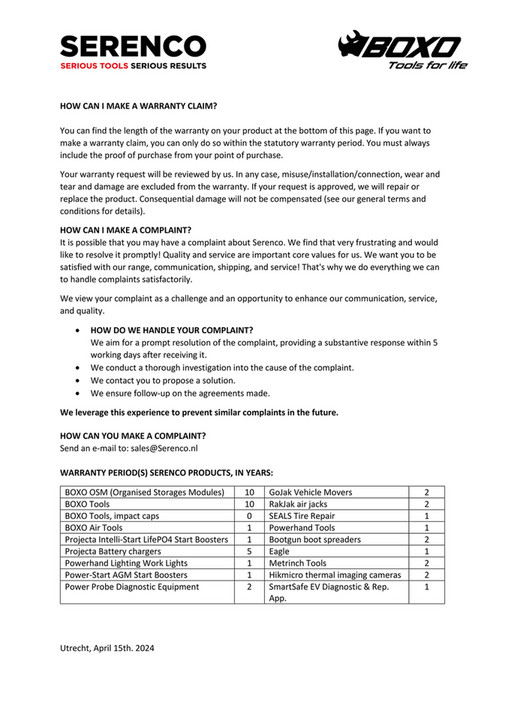 Serenco Nederland - RMA Procedure and conditions Serenco 2025 EN - Page 1