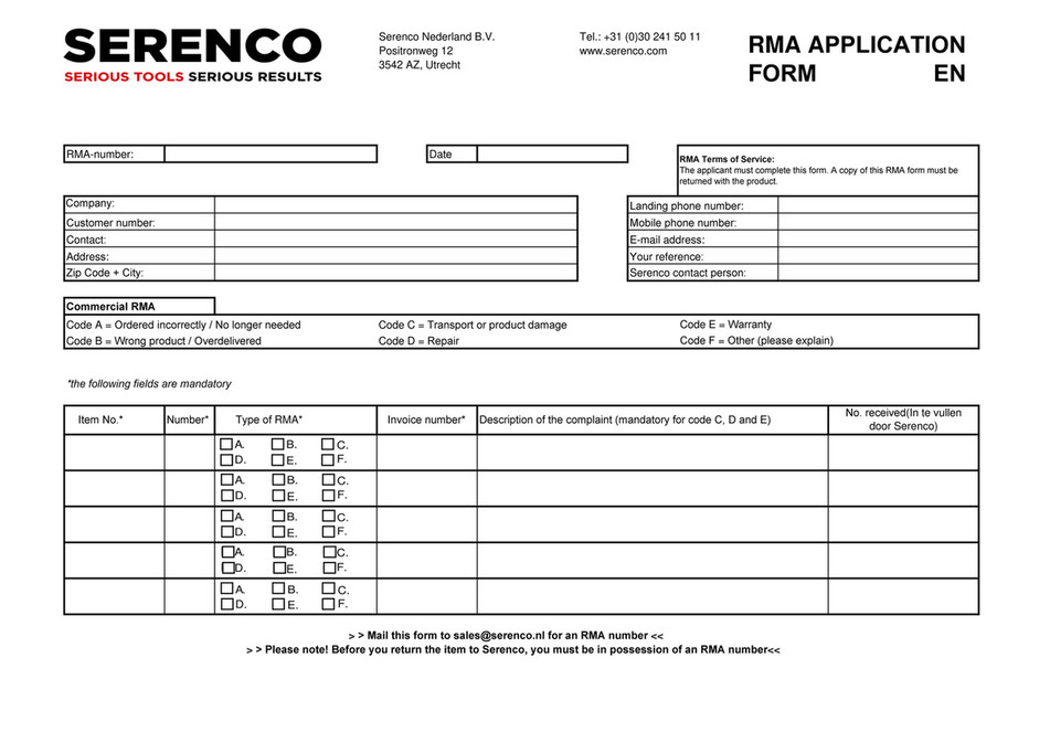 Serenco Nederland - RMA Form Serenco 2024 ENG - Page 1