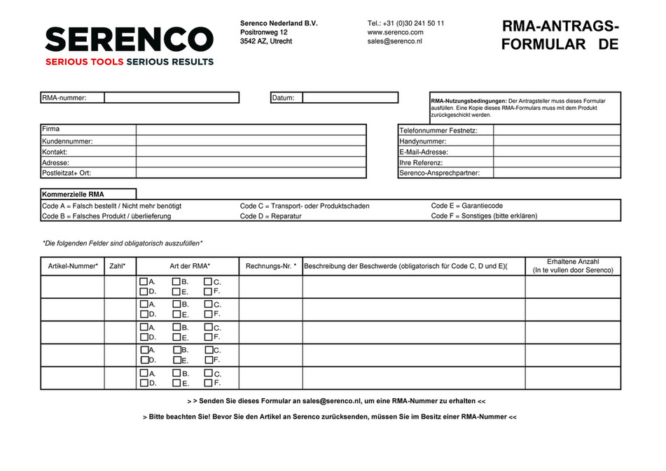 Serenco Nederland - RMA Formular Serenco 2024 DE - Page 1