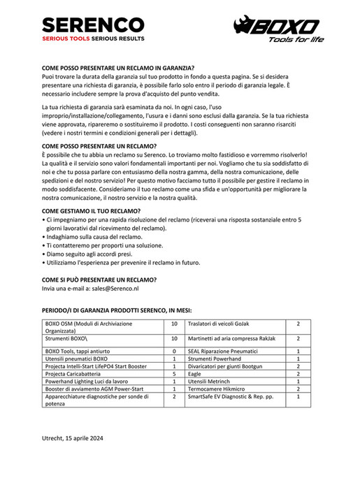 Serenco Nederland - RMA Procedura e condizione 2024 IT - Page 1