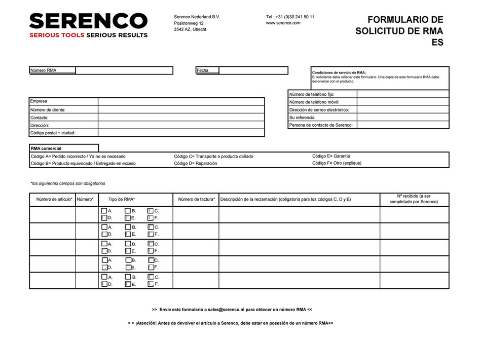Serenco Nederland - RMA Formulario Serenco 2025 ES - Page 1