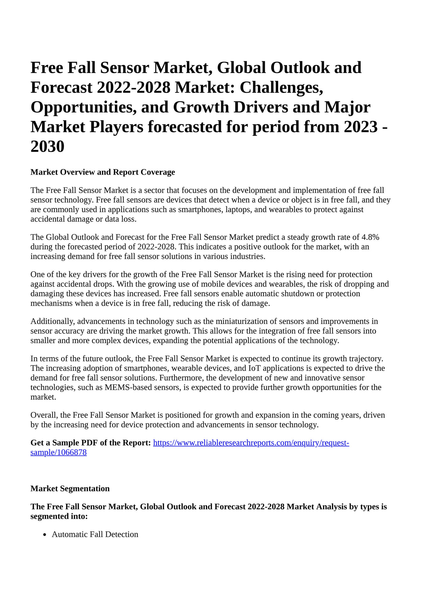 Reportprime - Free Fall Sensor Market, Global Outlook and Forecast 2022 ...
