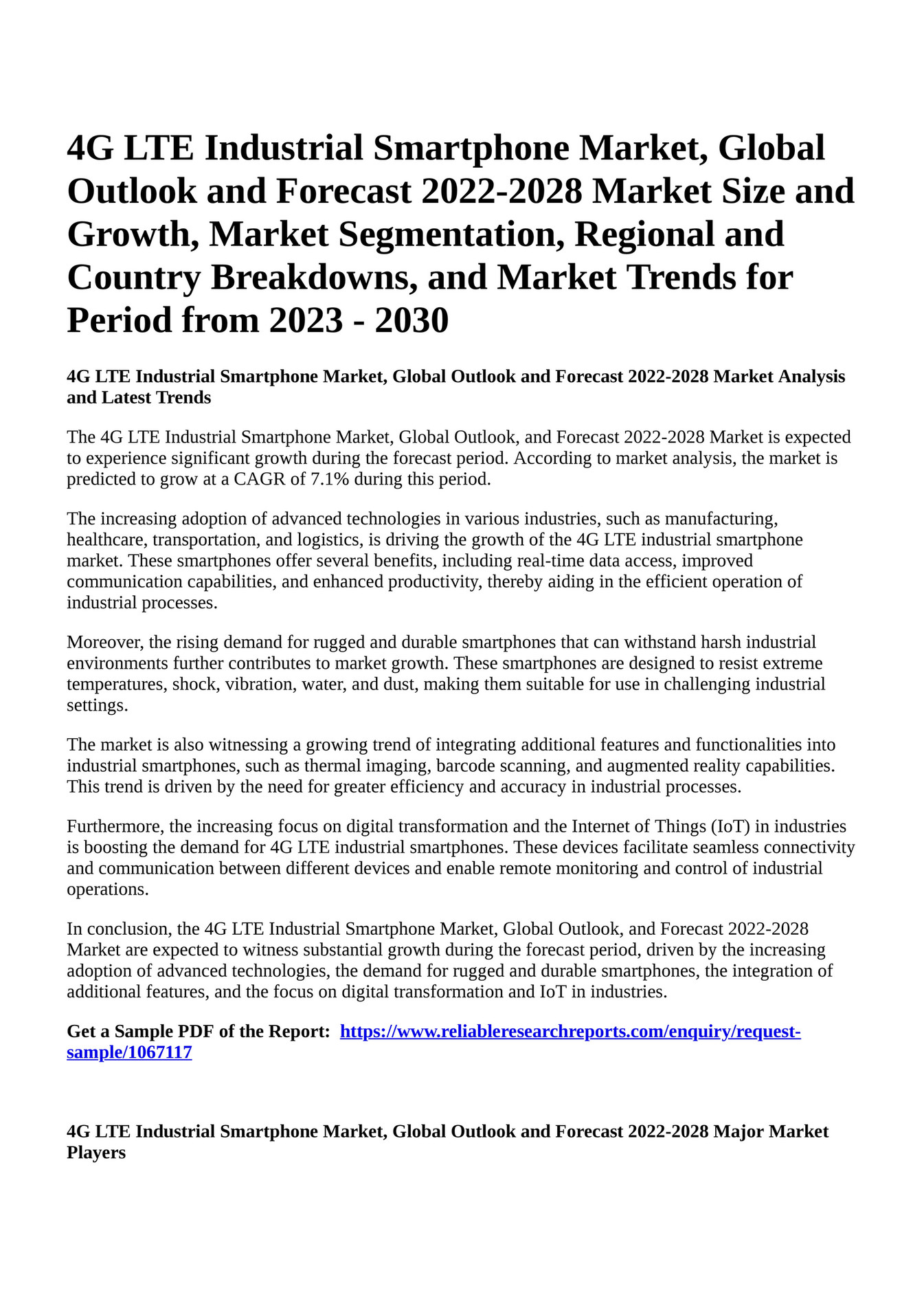 Reportprime - 4G LTE Industrial Smartphone Market, Global Outlook and ...
