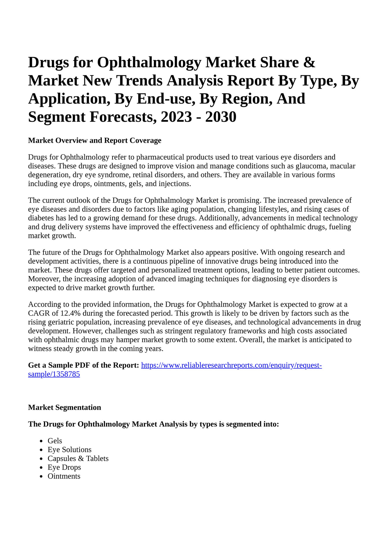 Reportprime - Drugs for Ophthalmology Market Share & Market New Trends ...