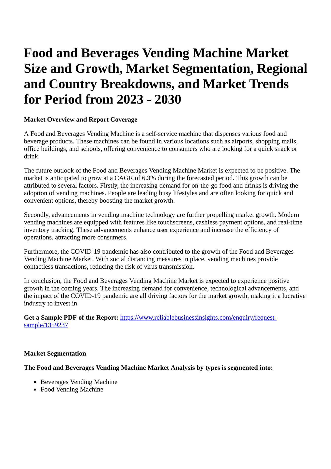 Reportprime - Food and Beverages Vending Machine Market Size and Growth ...