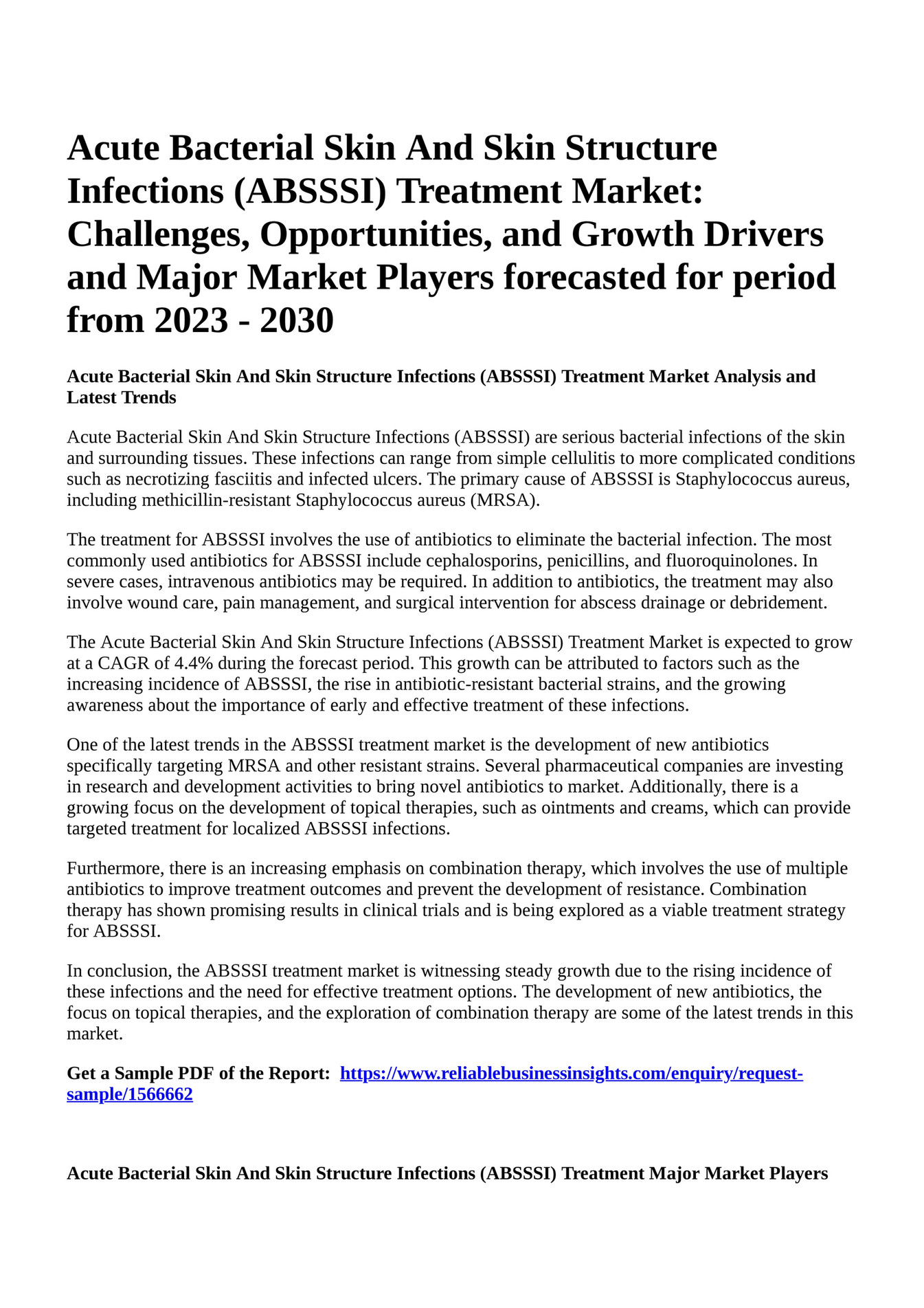 Reportprime - Acute Bacterial Skin And Skin Structure Infections ...