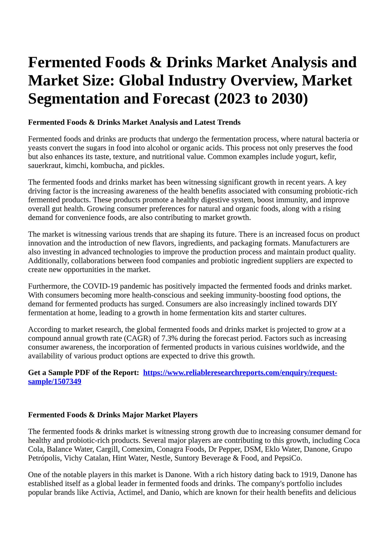Reportprime - Fermented Foods & Drinks Market Analysis and Market Size ...