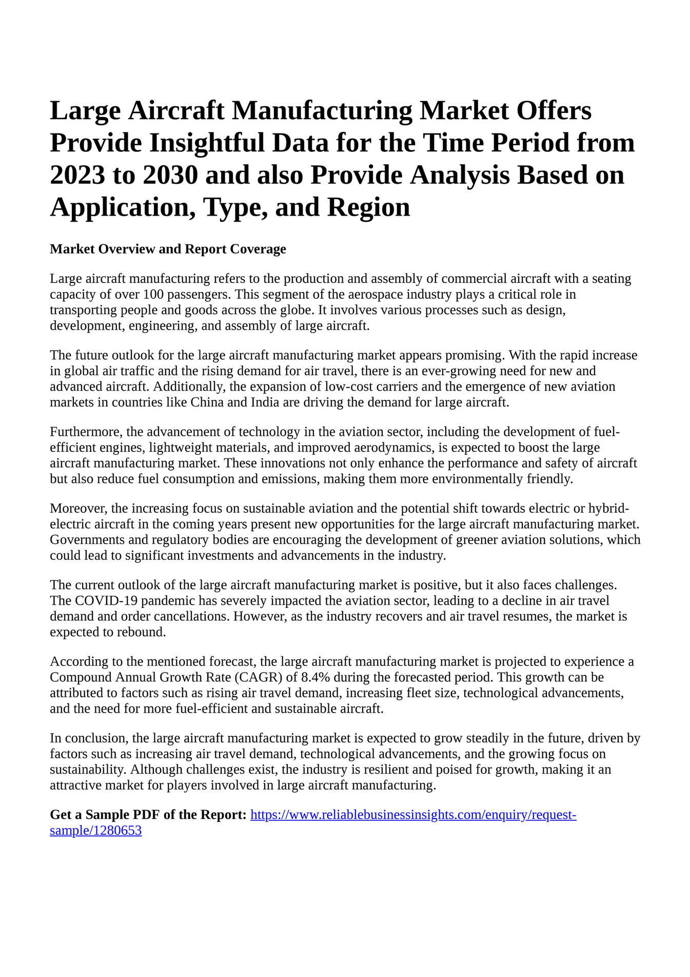 Reportprime Large Aircraft Manufacturing Market Offers Provide Reportprime Large Aircraft Manufacturing Market Offers Provide