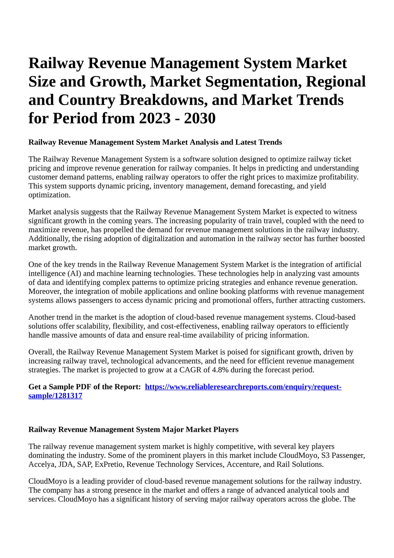 Reportprime Railway Revenue Management System Market Size And Growth
