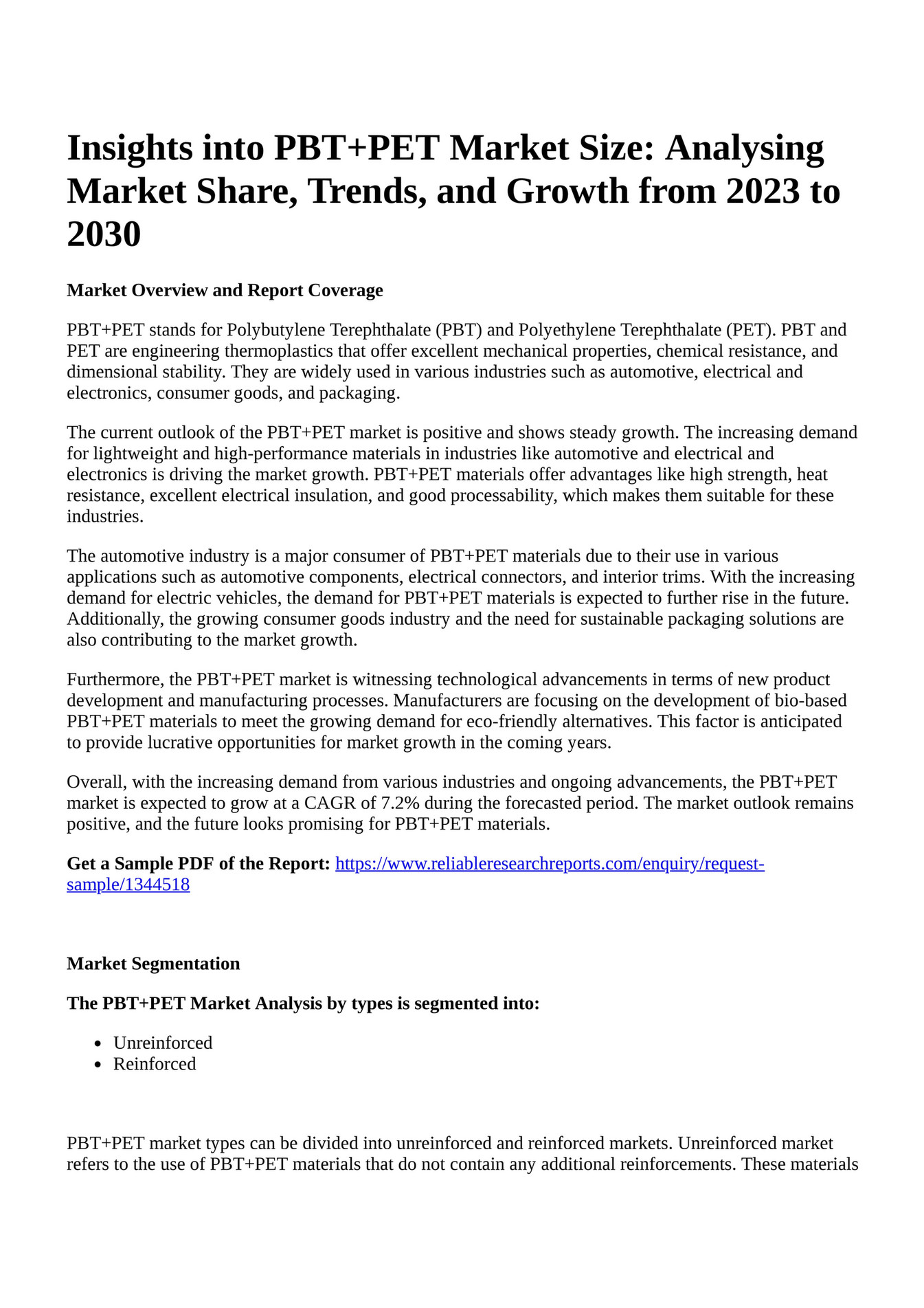 Reportprime - Insights into PBT+PET Market Size: Analysing Market Share ...