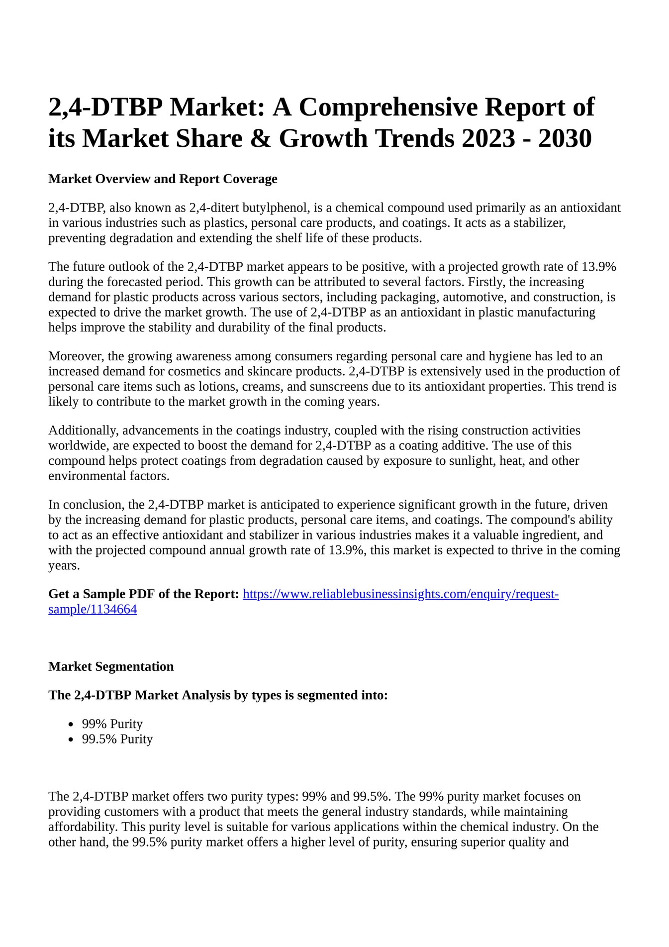 Reportprime - 2,4-DTBP Market: A Comprehensive Report of its Market ... Reportprime - 2,4-DTBP Market: A Comprehensive Report of its Market ...