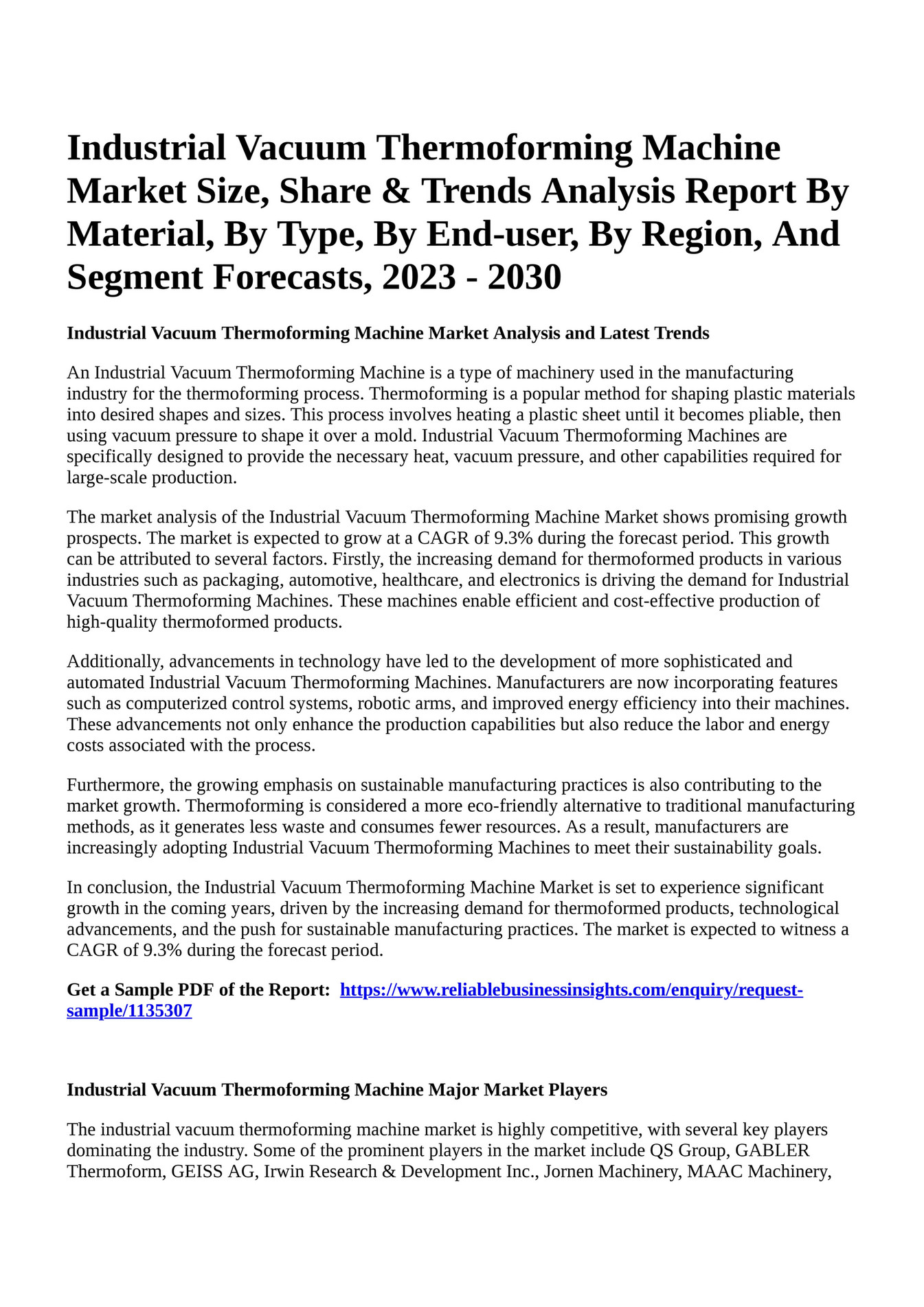 Reportprime Industrial Vacuum Thermoforming Machine Market Size