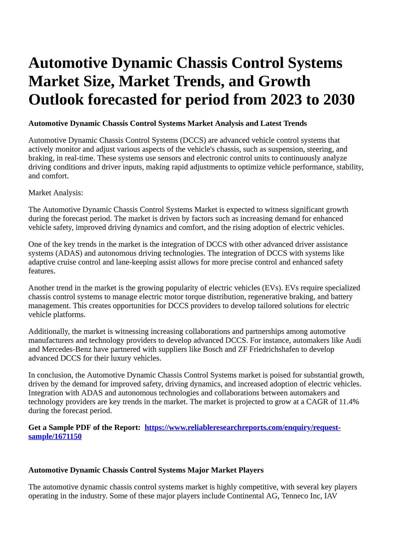 Reportprime - Automotive Dynamic Chassis Control Systems Market Size ... Reportprime - Automotive Dynamic Chassis Control Systems Market Size ...