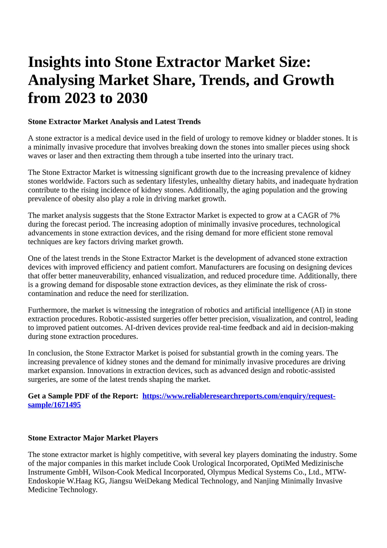 Reportprime Insights Into Stone Extractor Market Size Analysing